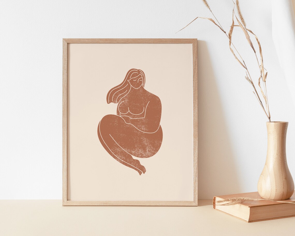 Thick Girl Art Print | Curvy Woman Line Art | Printable Plus Size Woman ...