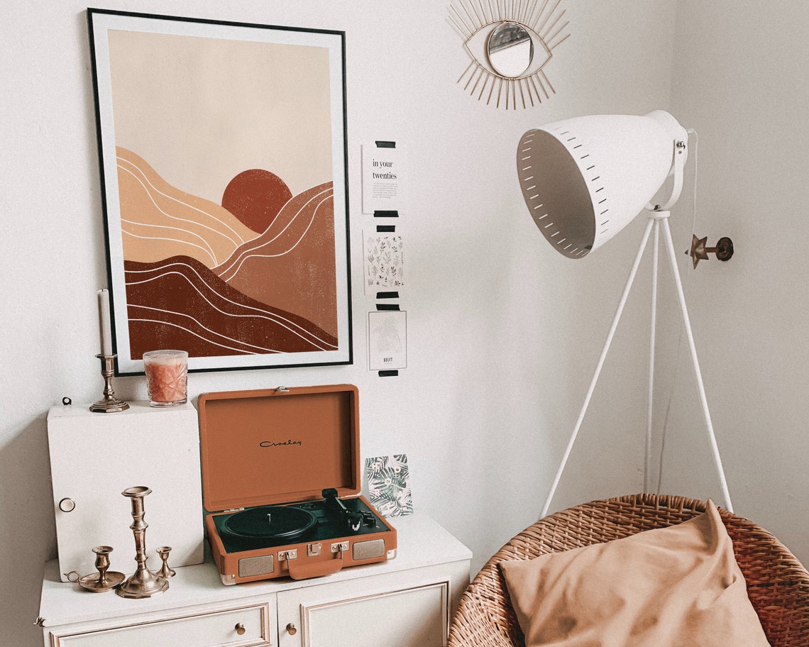 Rust Sun Art Print | Neutral Mountains Wall Print | Abstract Sun Poster ...