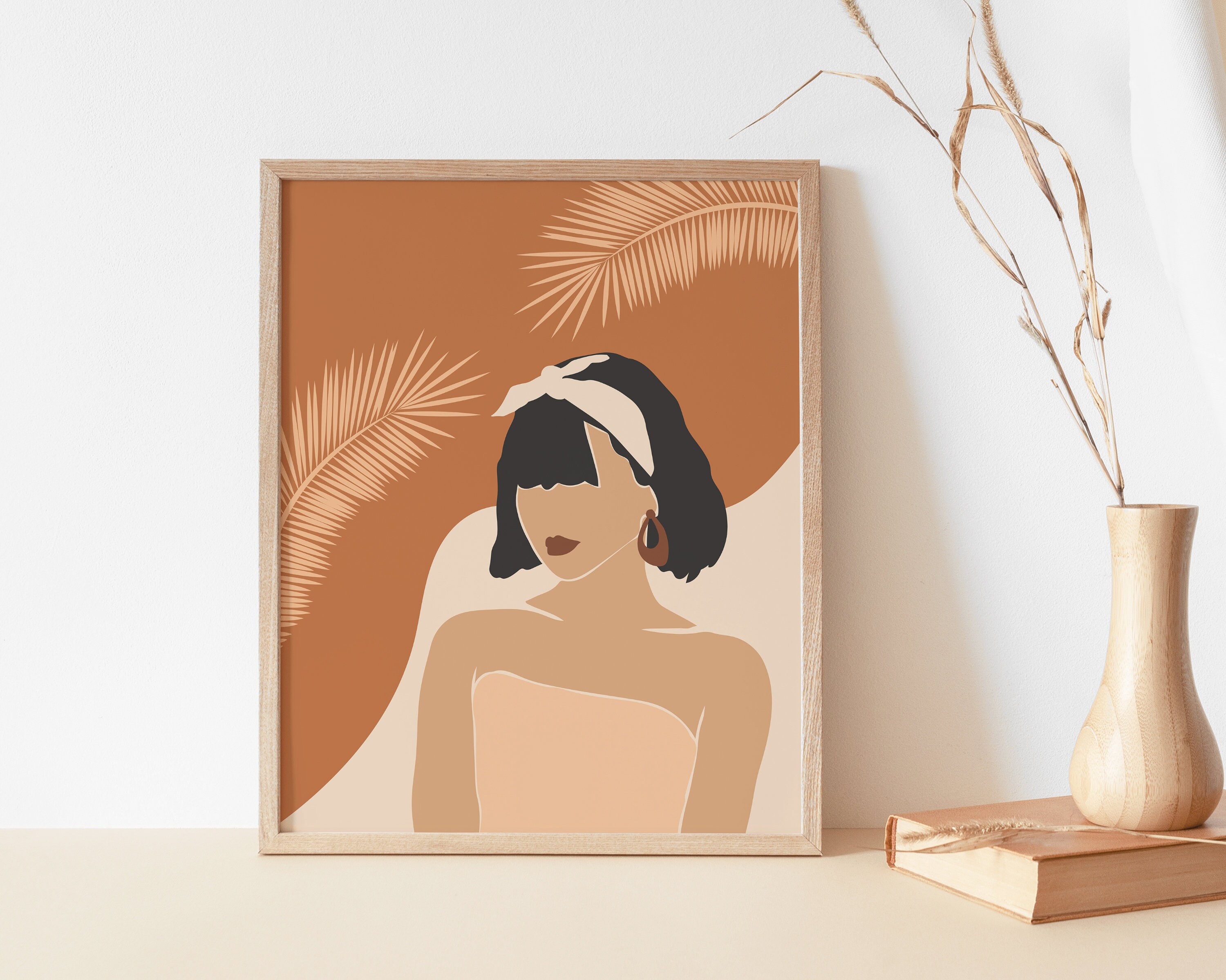 Boho Woman Art Print Color Block Woman Poster Minimal Palm | Etsy
