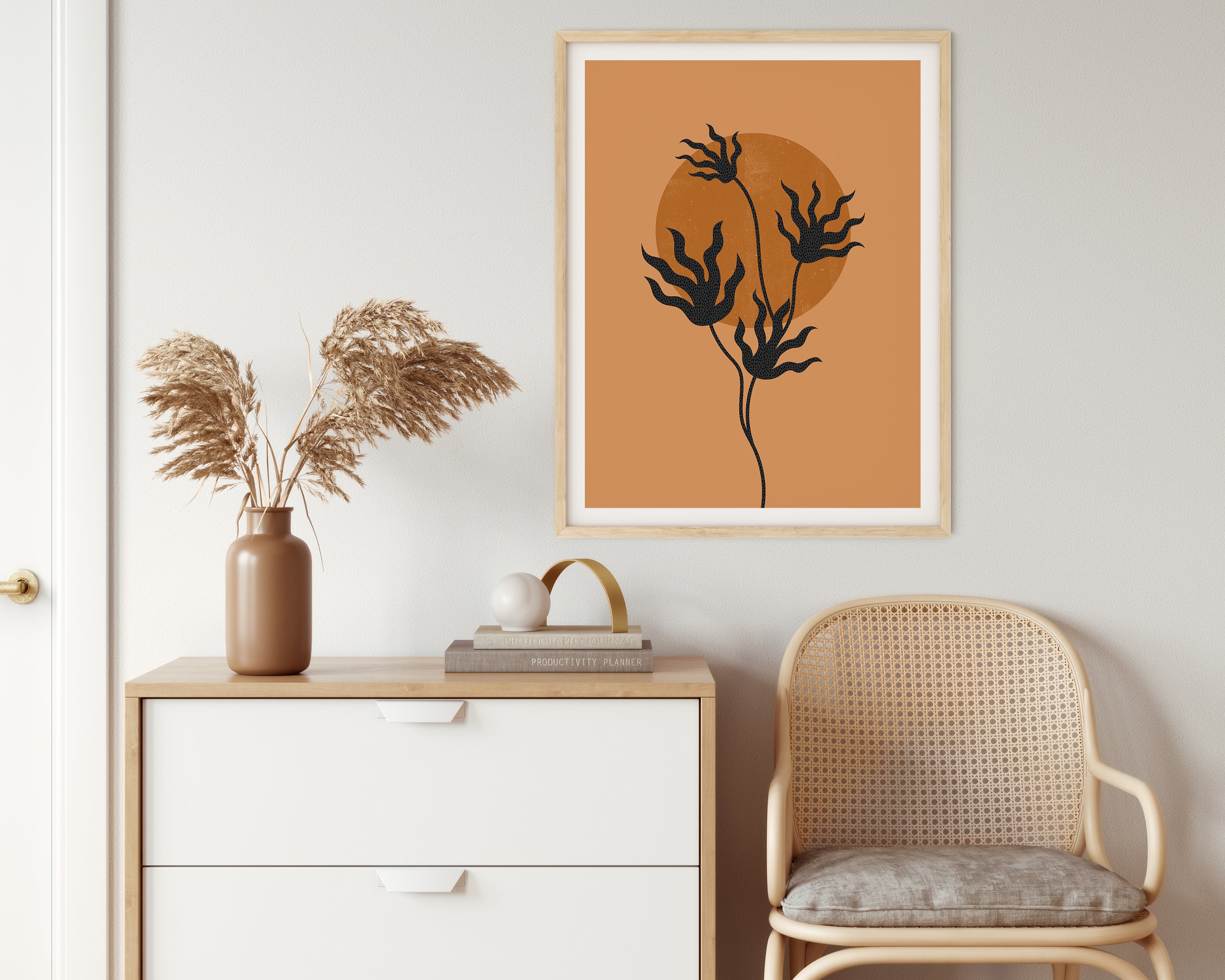 Simple Plant Art Print | Abstract Plant Over Sunset Poster | Botanical ...