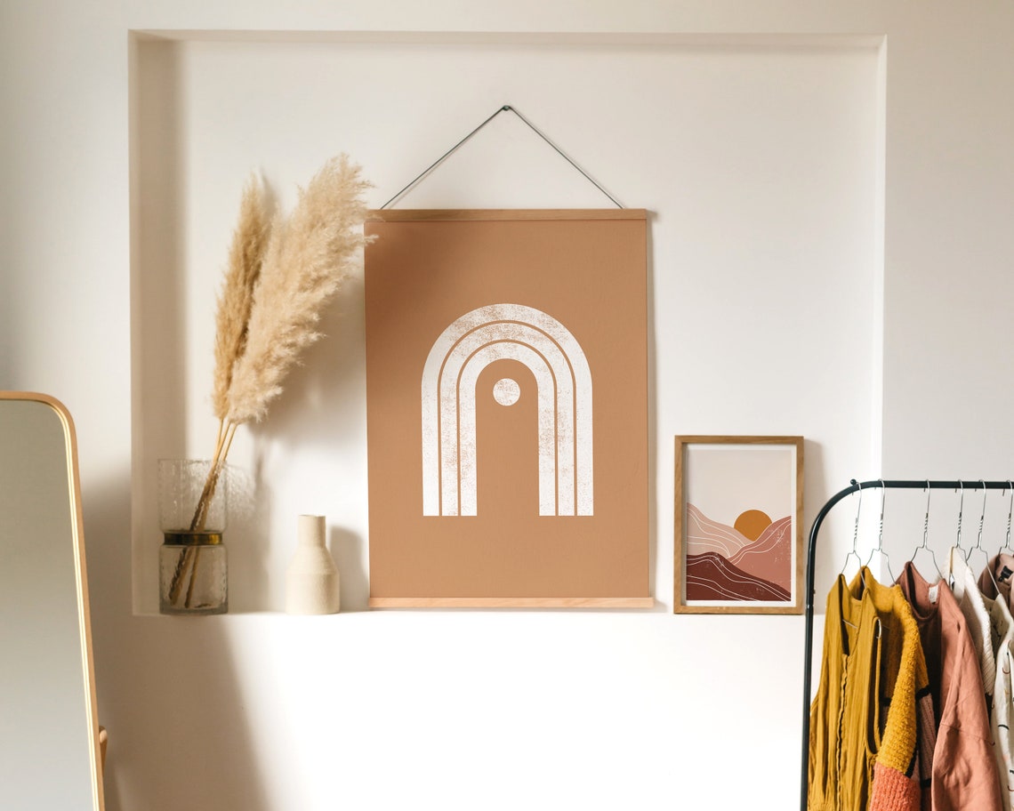 Retro Rainbow Art Print Minimal Abstract Poster Mid | Etsy