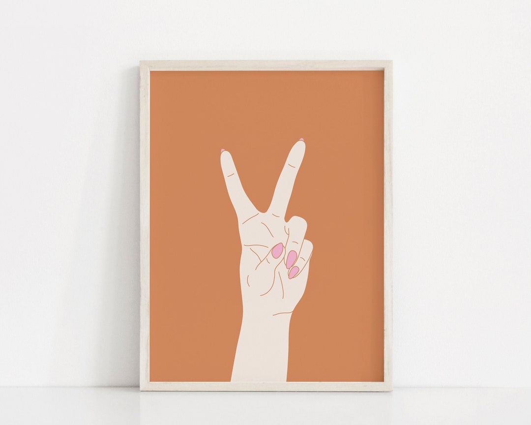 Peace Sign Art Print | Woman With Long Nails Poster | Line Art Female ...
