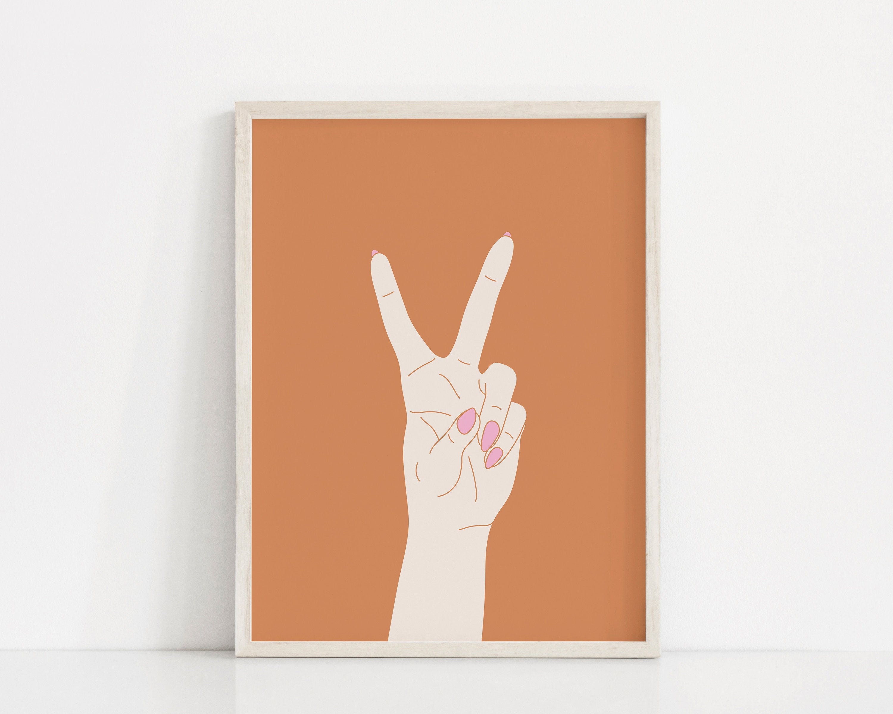 Peace Sign Art Print | Woman With Long Nails Poster | Line Art Female ...