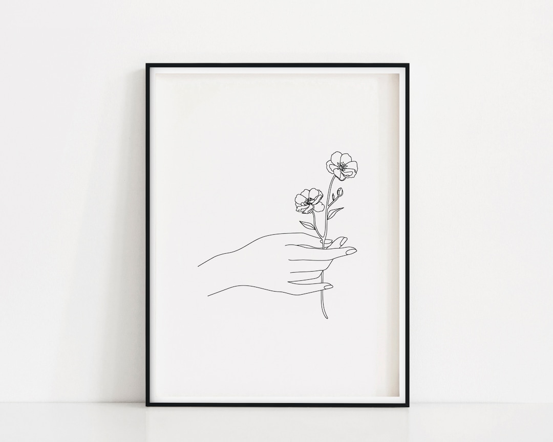 Flower Hand Art Print | Line Drawing of Flowers | Daisies Poster | Hand ...