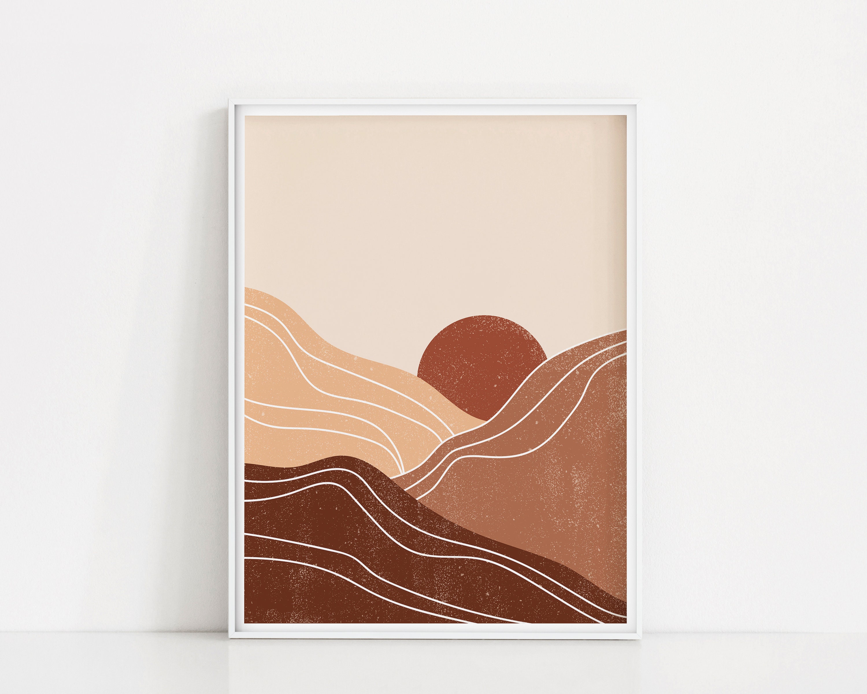 Rust Sun Art Print Neutral Mountains Wall Print Abstract - Etsy