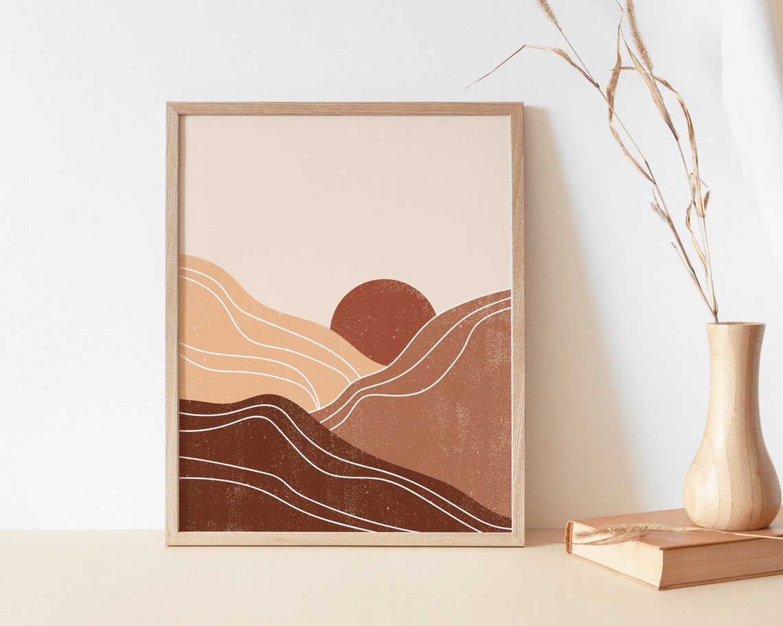 Rust Sun Art Print Neutral Mountains Wall Print Abstract - Etsy