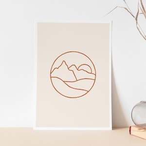 Line Landscape Art Print | Line Drawing Mountains Poster | Minimal ...