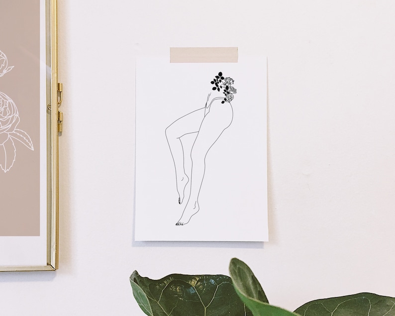 Flower Legs Art Print Line Drawing Female Legs Poster | Etsy