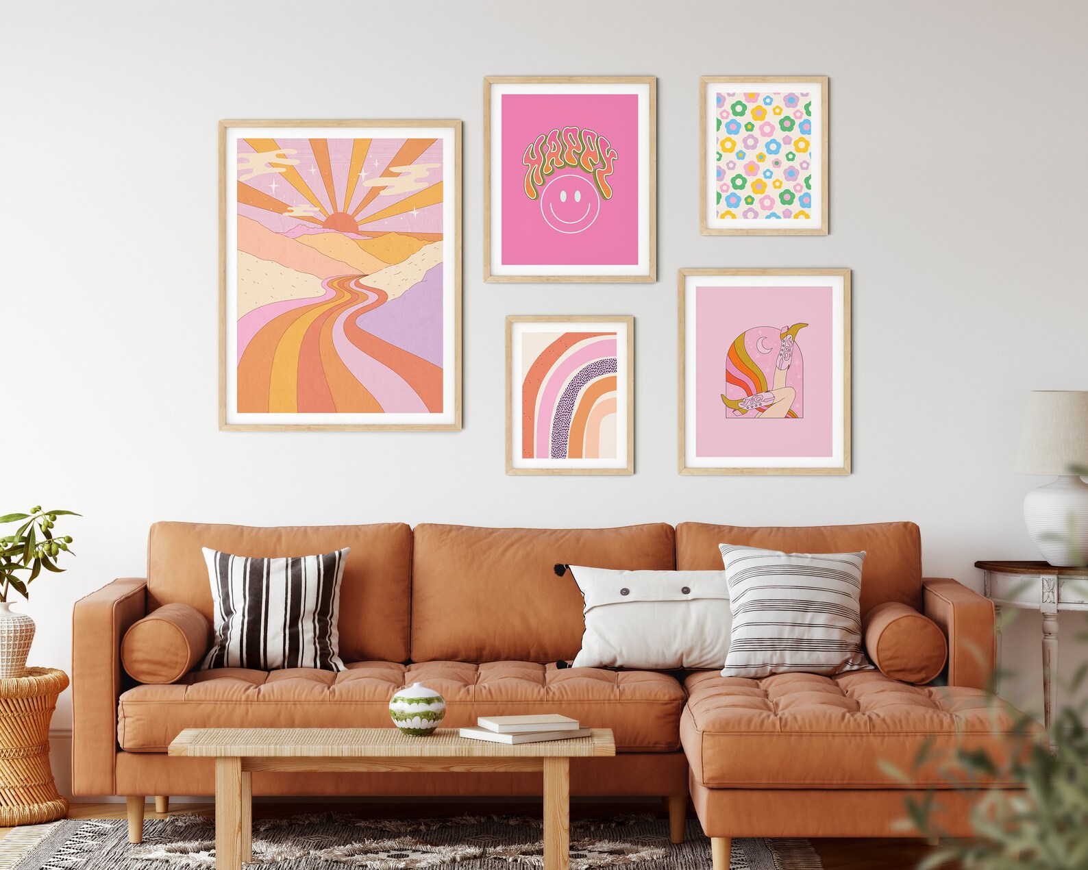 Retro Groovy Art Set of 5 Prints Pastel 70s Gallery Wall | Etsy