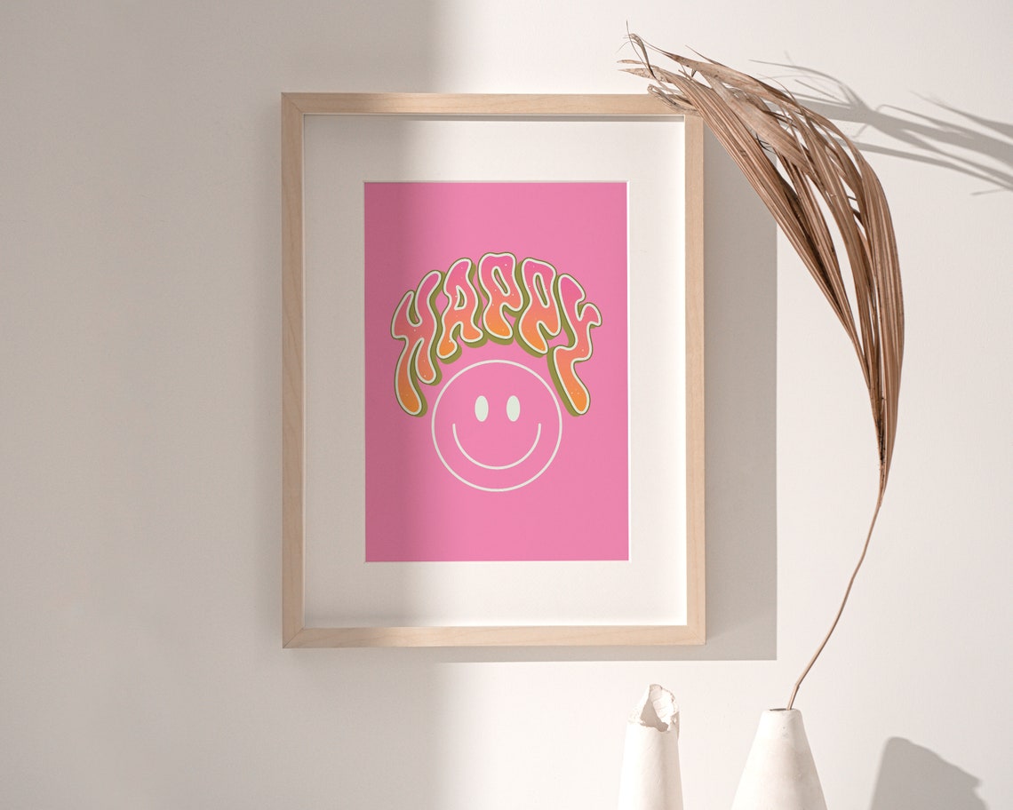 Happy Smiley Face Art Print Groovy Happiness Poster 70s | Etsy