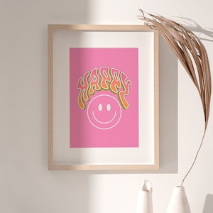 Happy Smiley Face Art Print | Groovy Happiness Poster | 70s Wavy Font ...