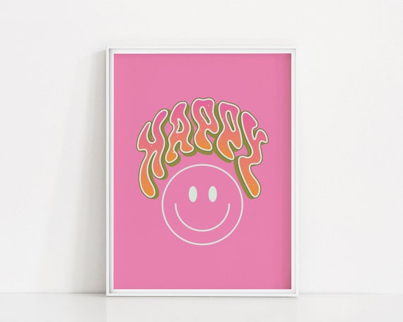 Happy Smiley Face Art Print Groovy Happiness Poster 70s | Etsy