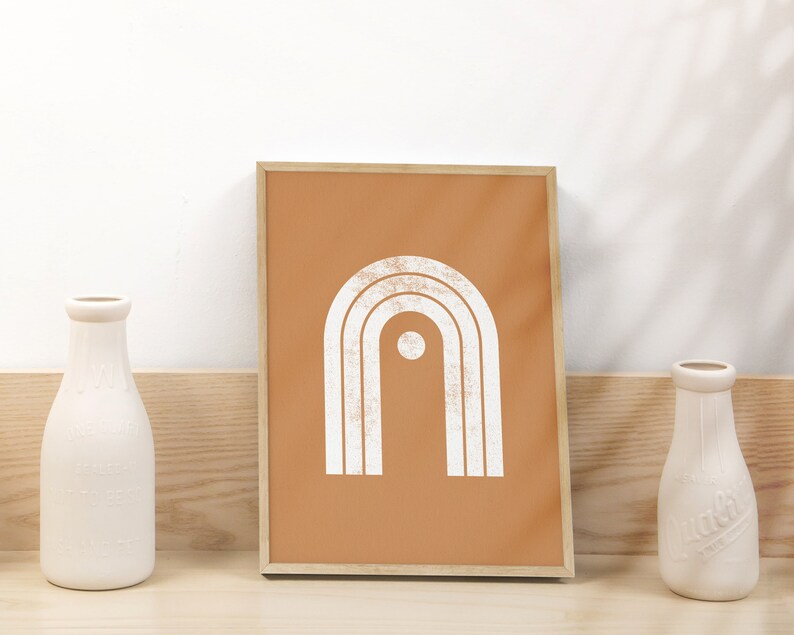 Retro Rainbow Art Print Minimal Abstract Poster Mid | Etsy