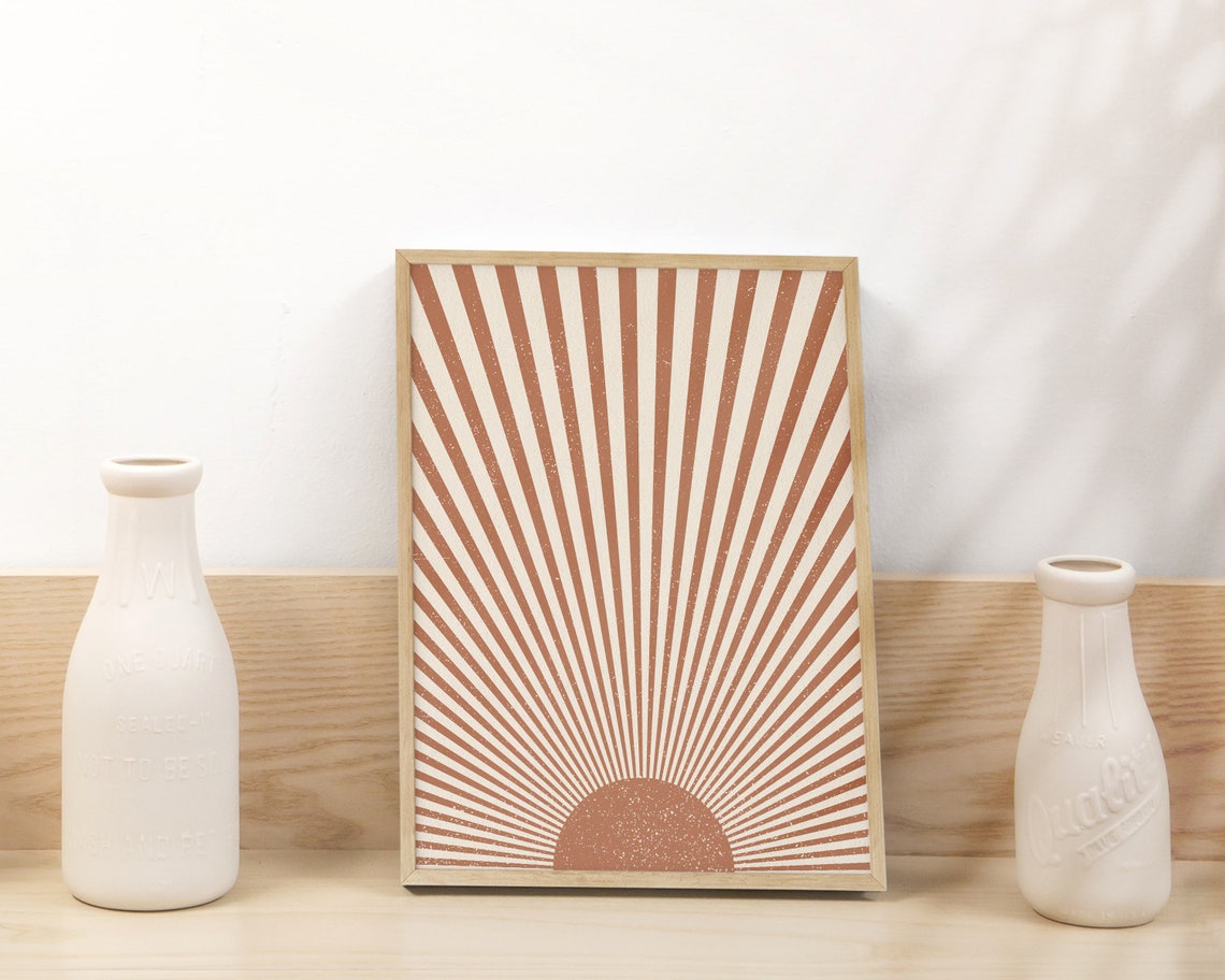 Sun Rays Art Print Abstract Sun Wall Art Neutral Boho - Etsy