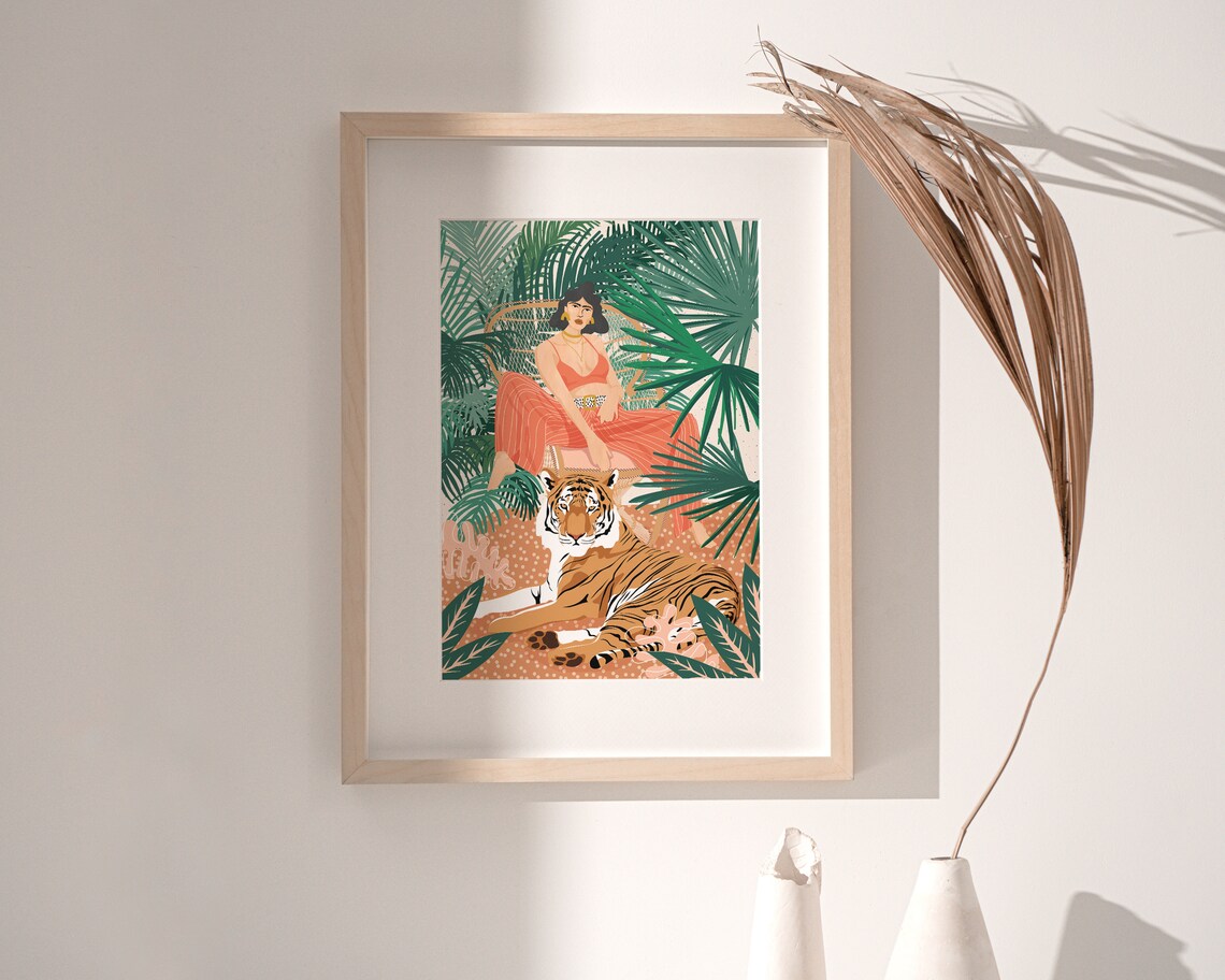 Tiger Woman Art Print Big Cat Poster Empowered Female | Etsy