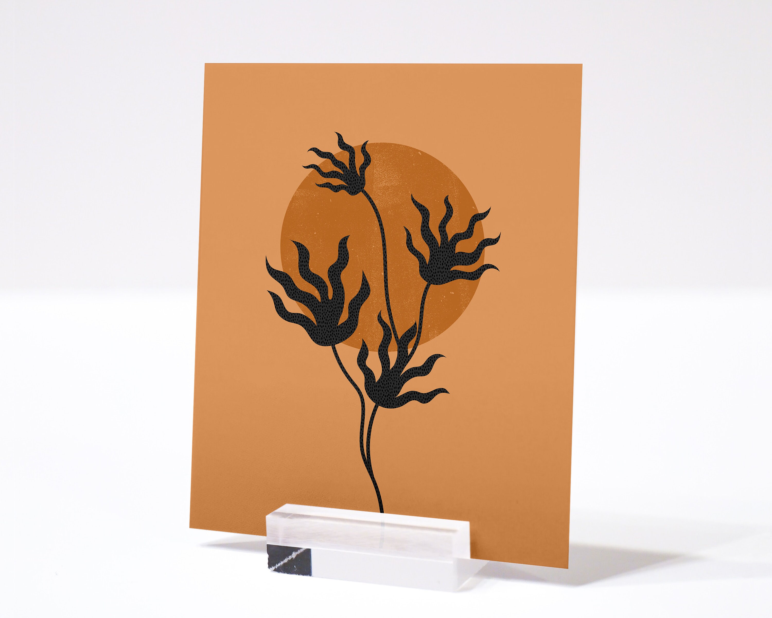 Simple Plant Art Print Abstract Plant Over Sunset Poster - Etsy