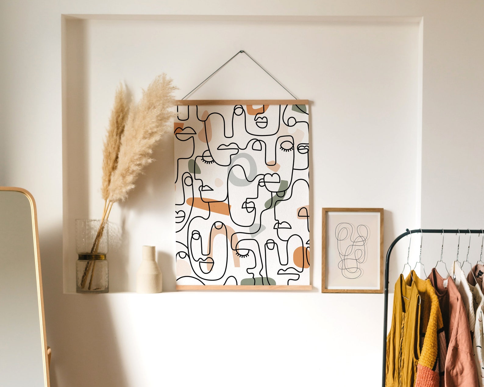 Faces Pattern Art Print | Connected Portrait Wall Art | Single Line ...