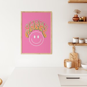 Happy Smiley Face Art Print Groovy Happiness Poster 70s Wavy Font ...