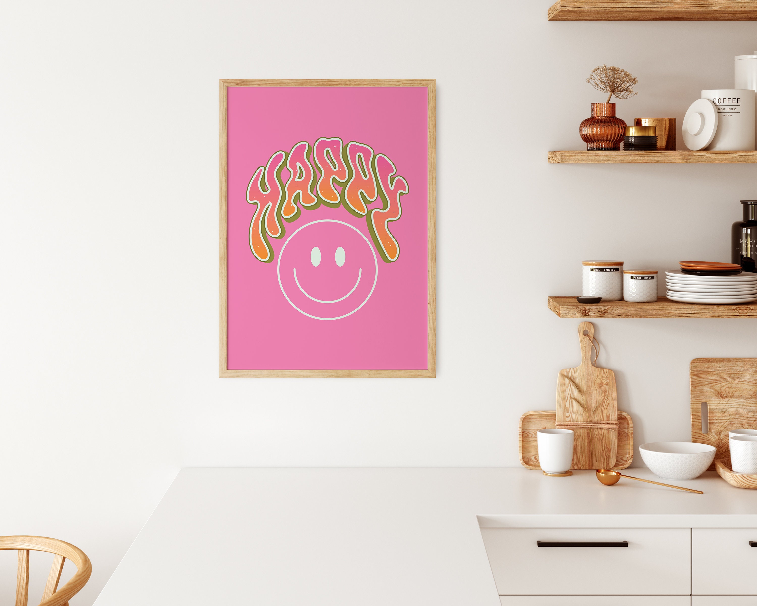 Happy Smiley Face Art Print Groovy Happiness Poster 70s - Etsy