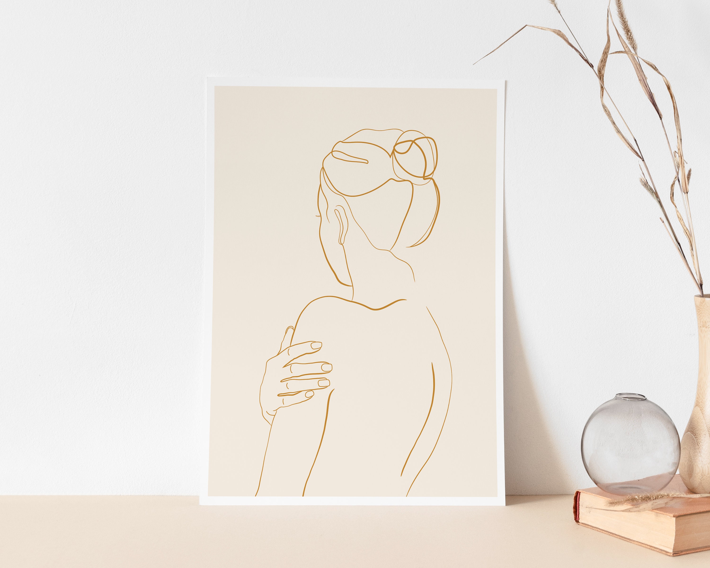 Female Line Drawing Art Print | Minimal Woman Art Print | Hair Bun Line ...