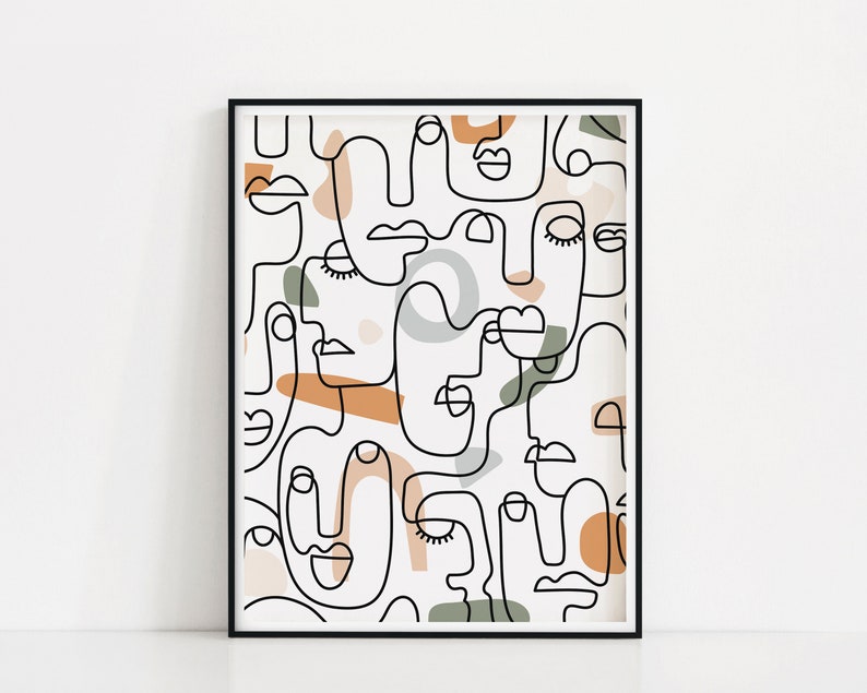 Faces Pattern Art Print | Connected Portrait Wall Art | Single Line ...