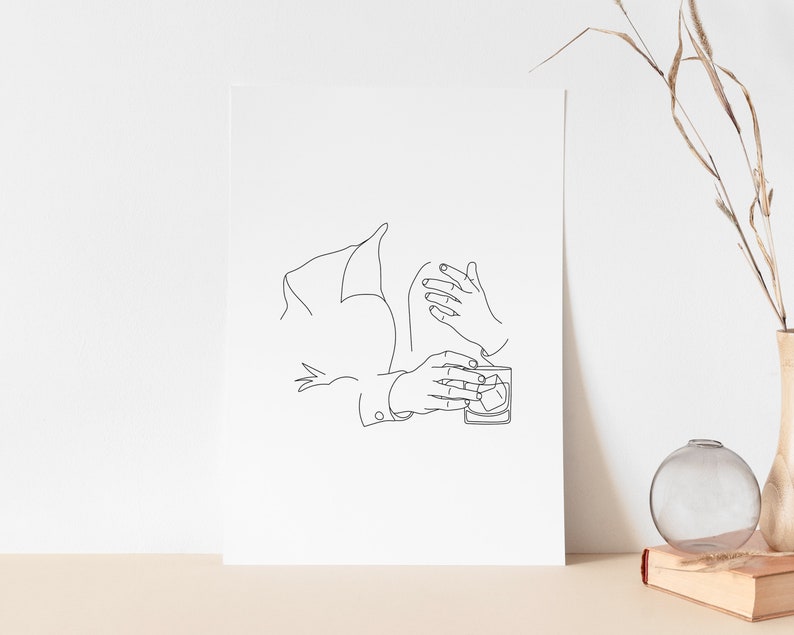 Whiskey Man Art Print | Printable Bourbon Art | Line Art Cocktail ...