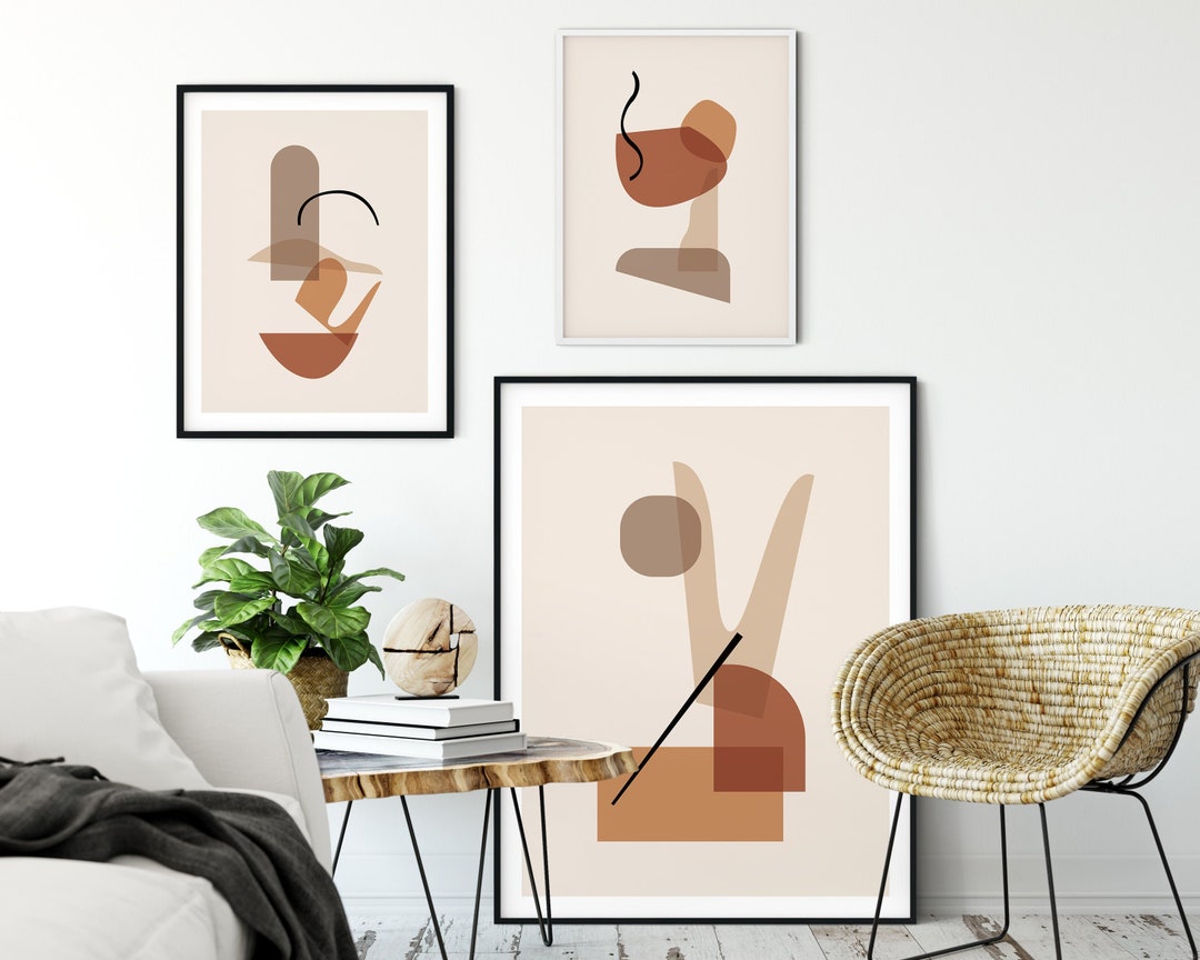 Warm Color Art Set of 3 Prints | Geometric Shapes Gallery Wall Bundle ...
