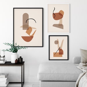 Warm Color Art Set of 3 Prints | Geometric Shapes Gallery Wall Bundle ...
