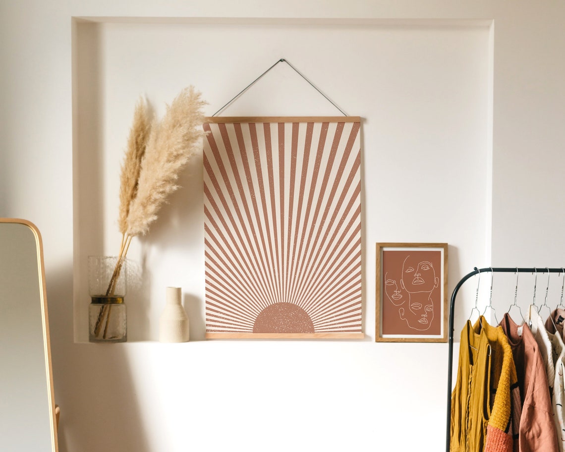 Sun Rays Art Print Abstract Sun Wall Art Neutral Boho - Etsy