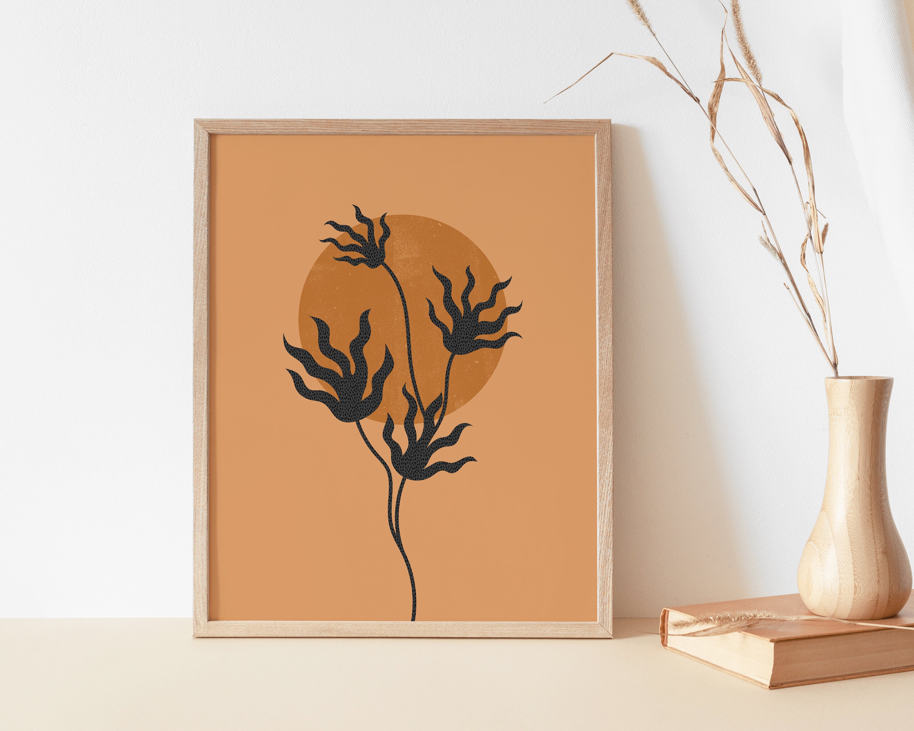 Simple Plant Art Print Abstract Plant Over Sunset Poster - Etsy