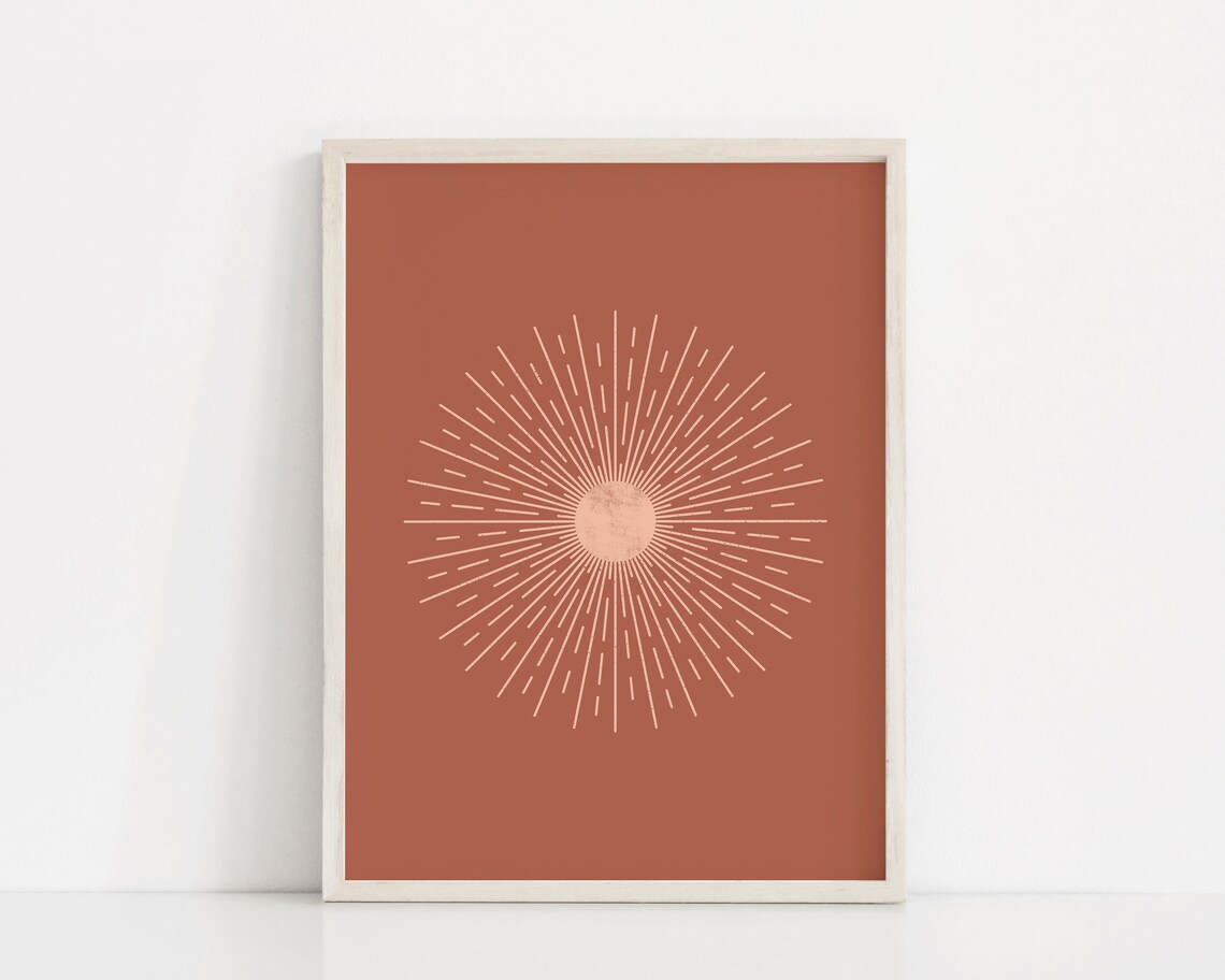Pink Sunburst Art Print Rust Color Wall Art Minimalist - Etsy