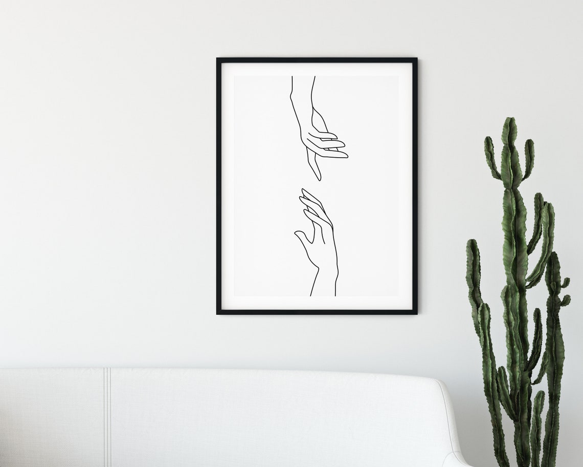 Black Line Hands Art Print Hands Line Art Feminine Hands | Etsy