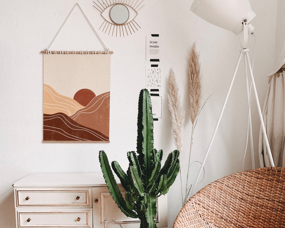 Rust Sun Art Print Neutral Mountains Wall Print Abstract - Etsy