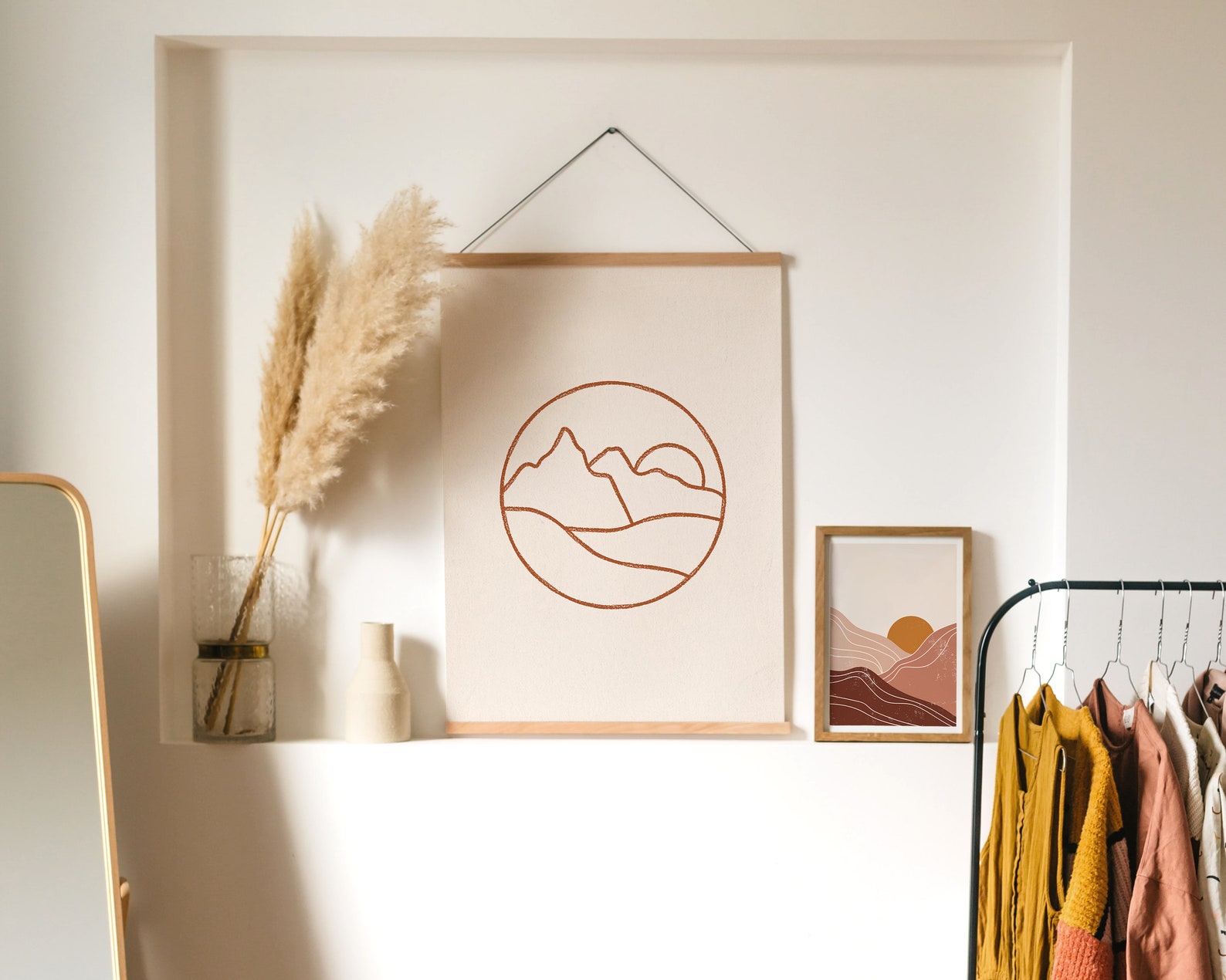 Line Landscape Art Print | Line Drawing Mountains Poster | Minimal ...