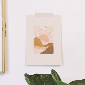 Warm Color Hills Art Print | Boho Mountain Wall Art | Modern Bohemian ...