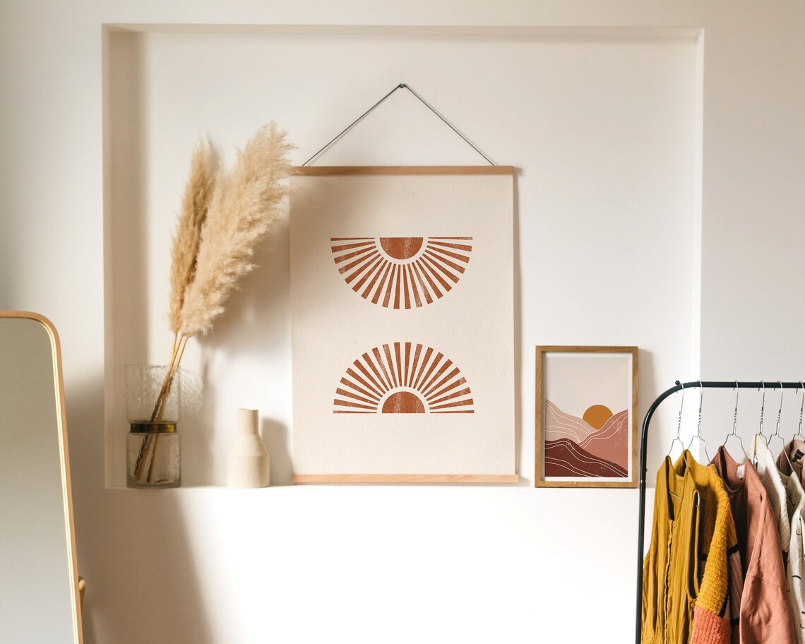 Abstract Sun Rays Art Print Minimalist Poster Mid Century - Etsy