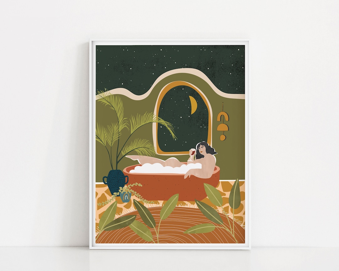 Bubble Bath Art Print | Woman Drinking Wine Illustration | Self Love ...