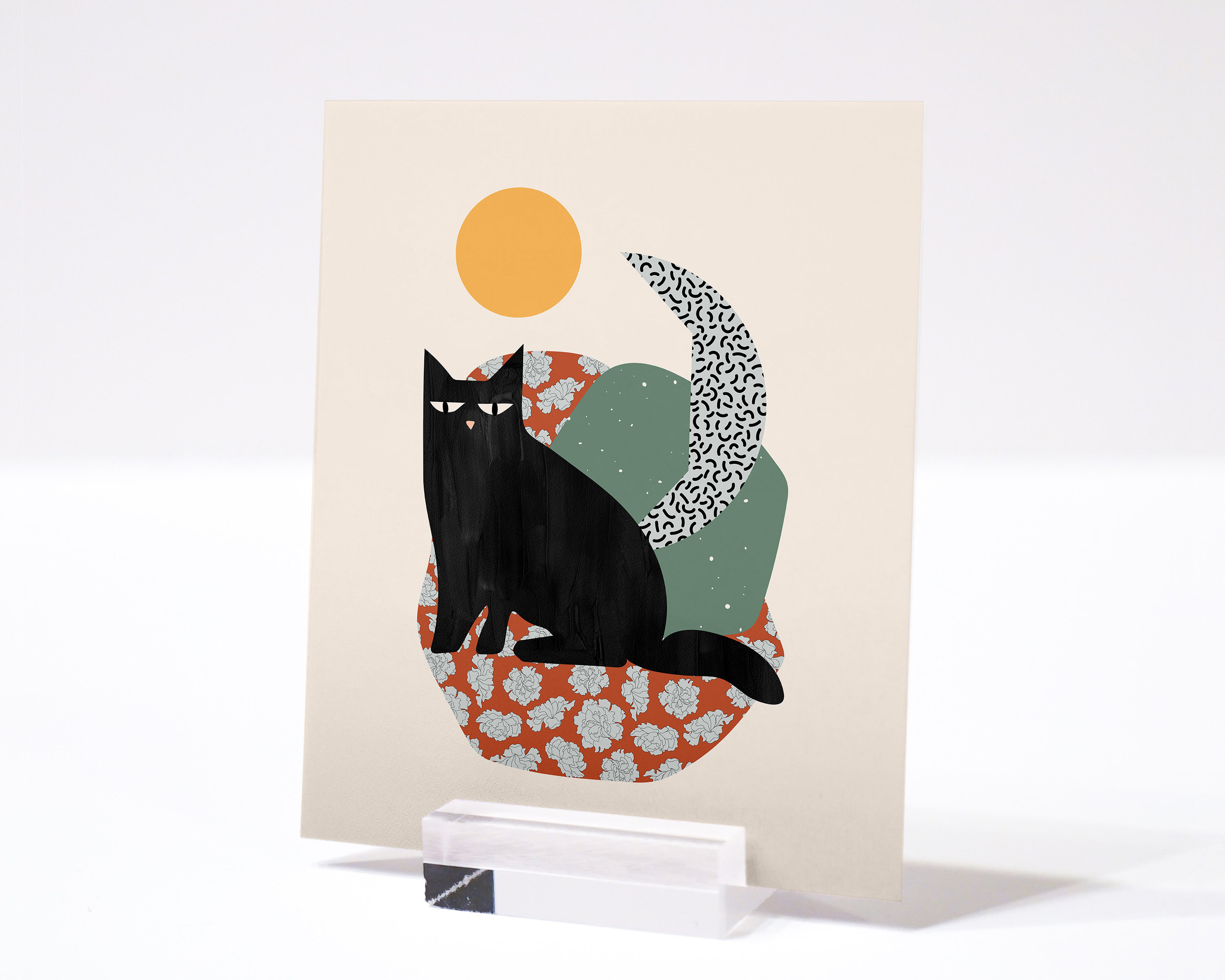 Floral Cat Art Print Flower Pattern Kitten Poster Black - Etsy