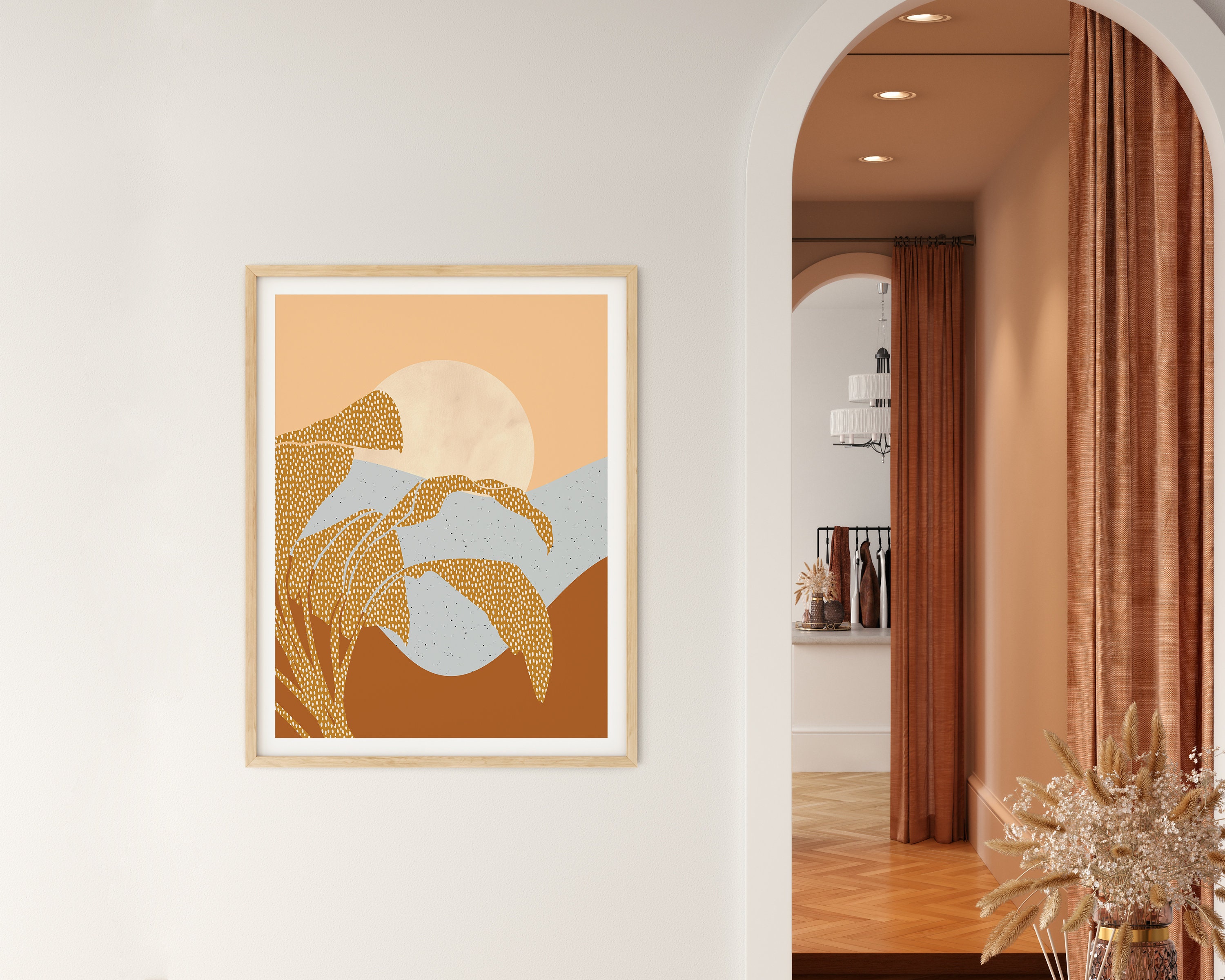 Full Moon Landscape Art Print Tropical Plant Leaf Poster - Etsy