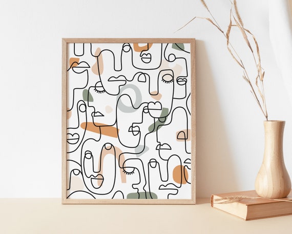 Faces Pattern Art Print Connected Portrait Wall Art Single | Etsy