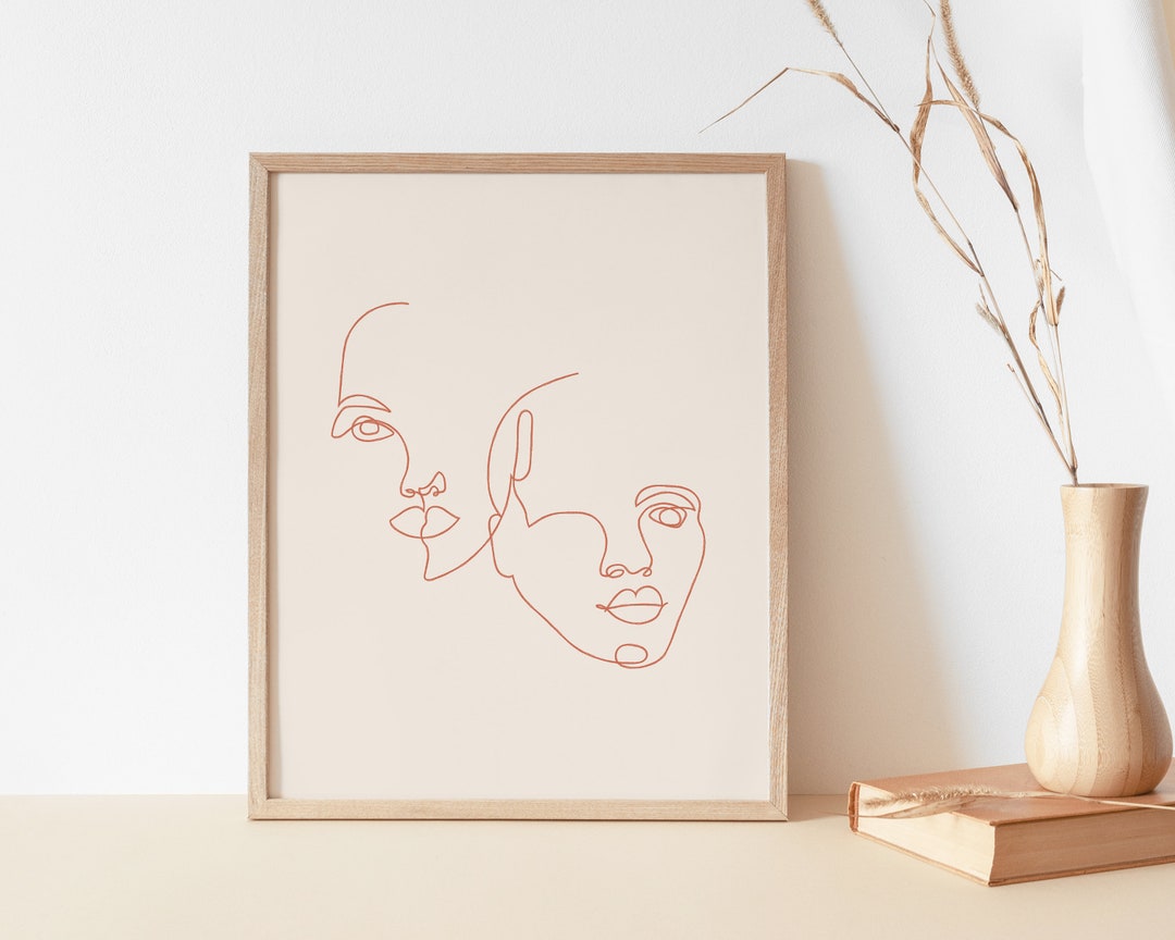 Connected Faces Art Print | One Line Drawing of Faces | Single Line Art ...