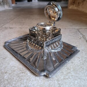 Very Beautiful, Antique, French, Art Deco, Silver Plated Bronze Inkwell ...