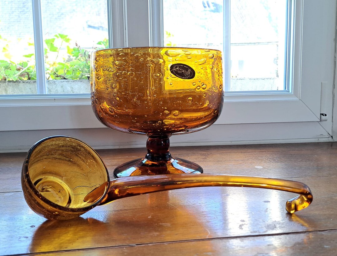 Vintage, French, Punch Bowl. Mouth-blown souffle Bouche, Glass Sangria ...
