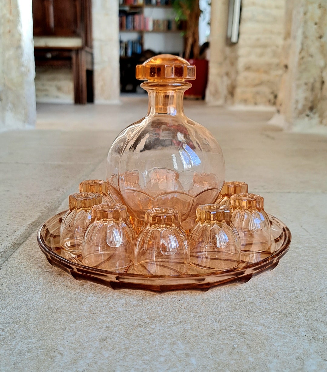 Stunning, Vintage, French, Art Deco, Rose, Depression Glass Eau-de-vie ...