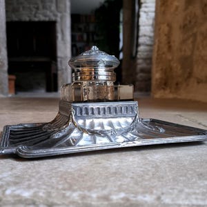 Very Beautiful, Antique, French, Art Deco, Silver Plated Bronze Inkwell ...