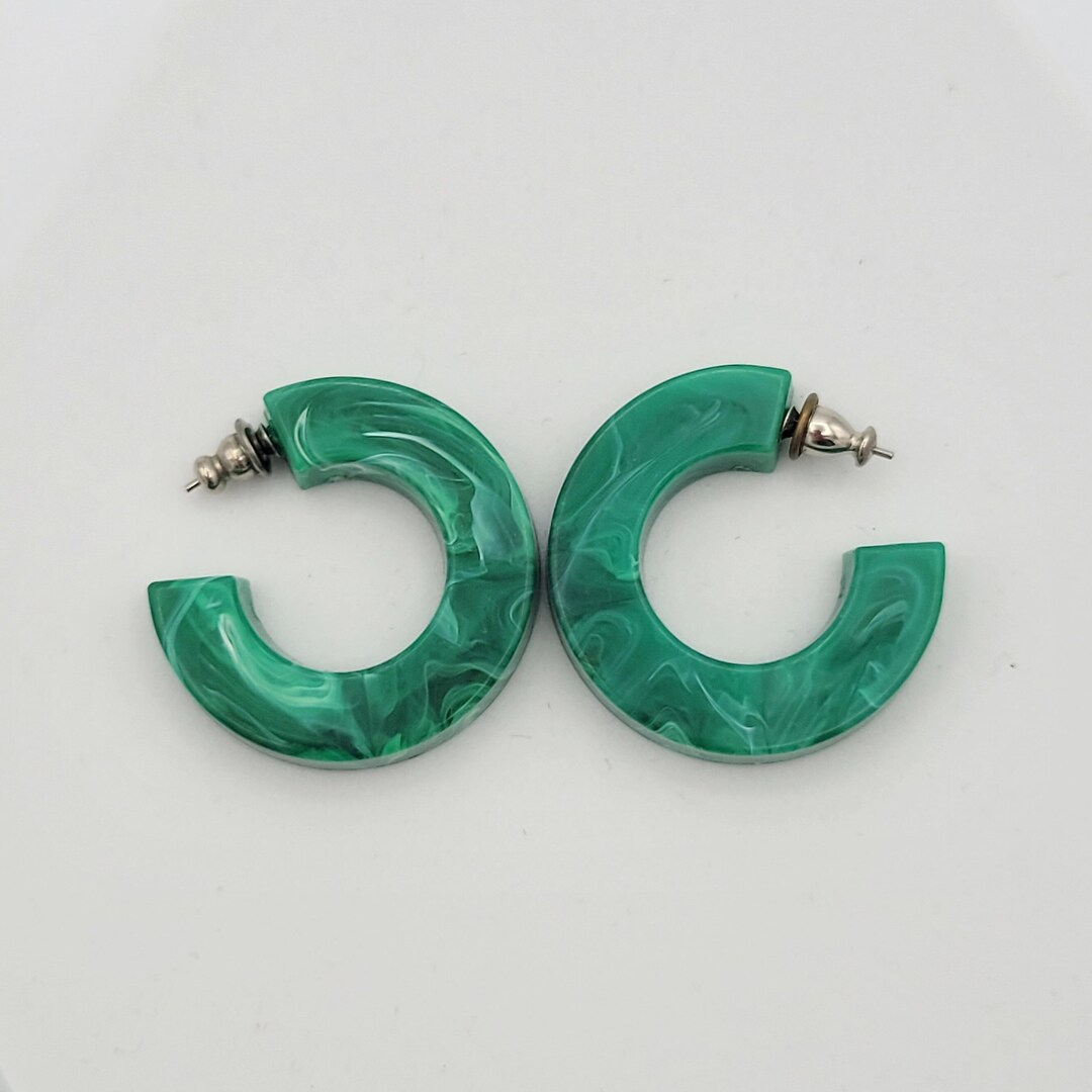 Vintage Chunky Plastic Faux Malachite Circular Hoop Earrings Costume ...