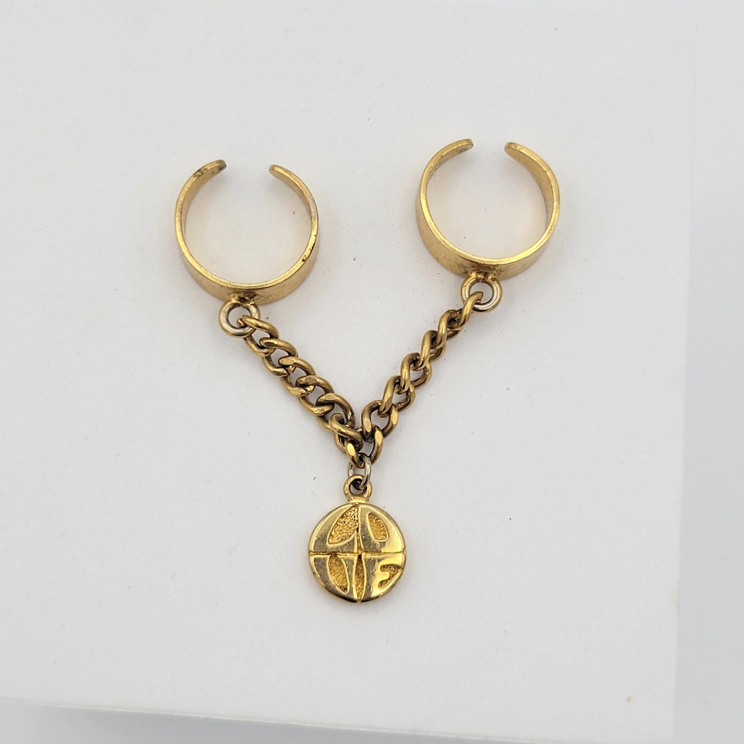 Vintage 1970s Uncas Gold Tone Set of 2 Adjustable Connected Chain Rings ...