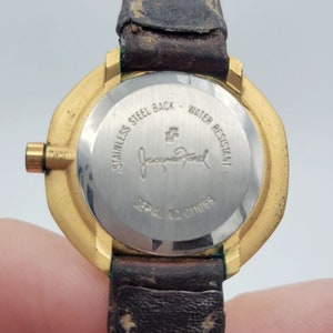Vintage 1990s Jacques Farel Gold Tone Octagon Ladies Watch With Brown ...