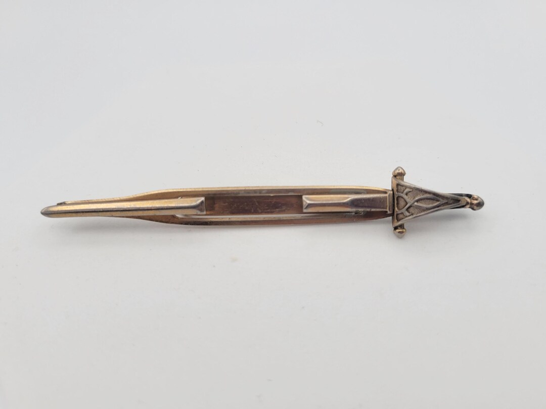 Vintage Swank Gold Tone Sword & Knucklebow Tie Clip Costume Suit Men's ...