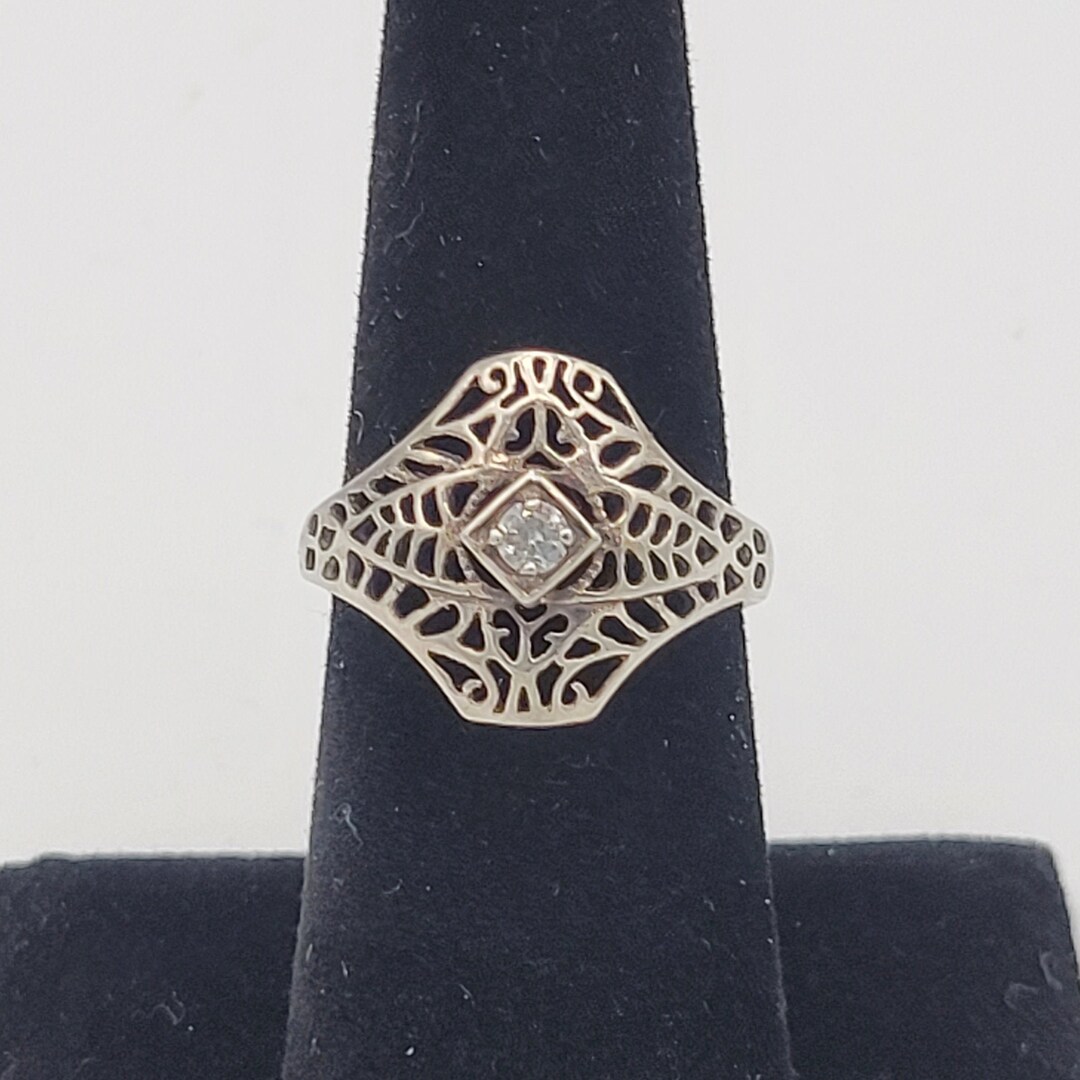 Vintage Avon .925 Sterling Silver Openwork Filigree Statement Ring With ...